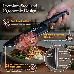 Knife Set, 15 Pieces Kitchen Knife Set with Block Built in Knife Sharpener, Dishwasher Safe, German Stainless Steel Knife Block Set, Elegant Black