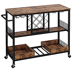 IRONCK Bar Cart, Industrial Serving Cart on Wheels Kitchen Storage Cart for The Home Wood and Metal Frame, Vintage Brown