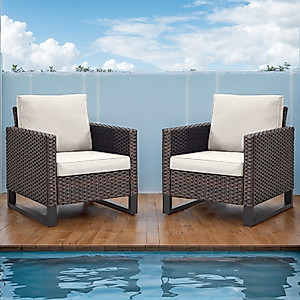 Rilyson Patio Furniture Chairs Outdoor Chair - Wicker Patio Furniture Set of 2,PE Rattan Patio Seating with Cushions for Deck Porch Balcony Backyard Garden(Brown/Beige)