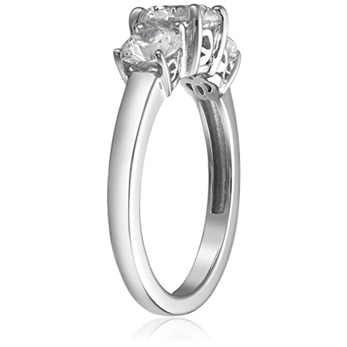 Amazon Essentials Platinum-Plated Sterling Silver Round 3-Stone Ring made with Infinite Elements Cubic Zirconia (2 cttw), Size 6 (previously Amazon Collection)