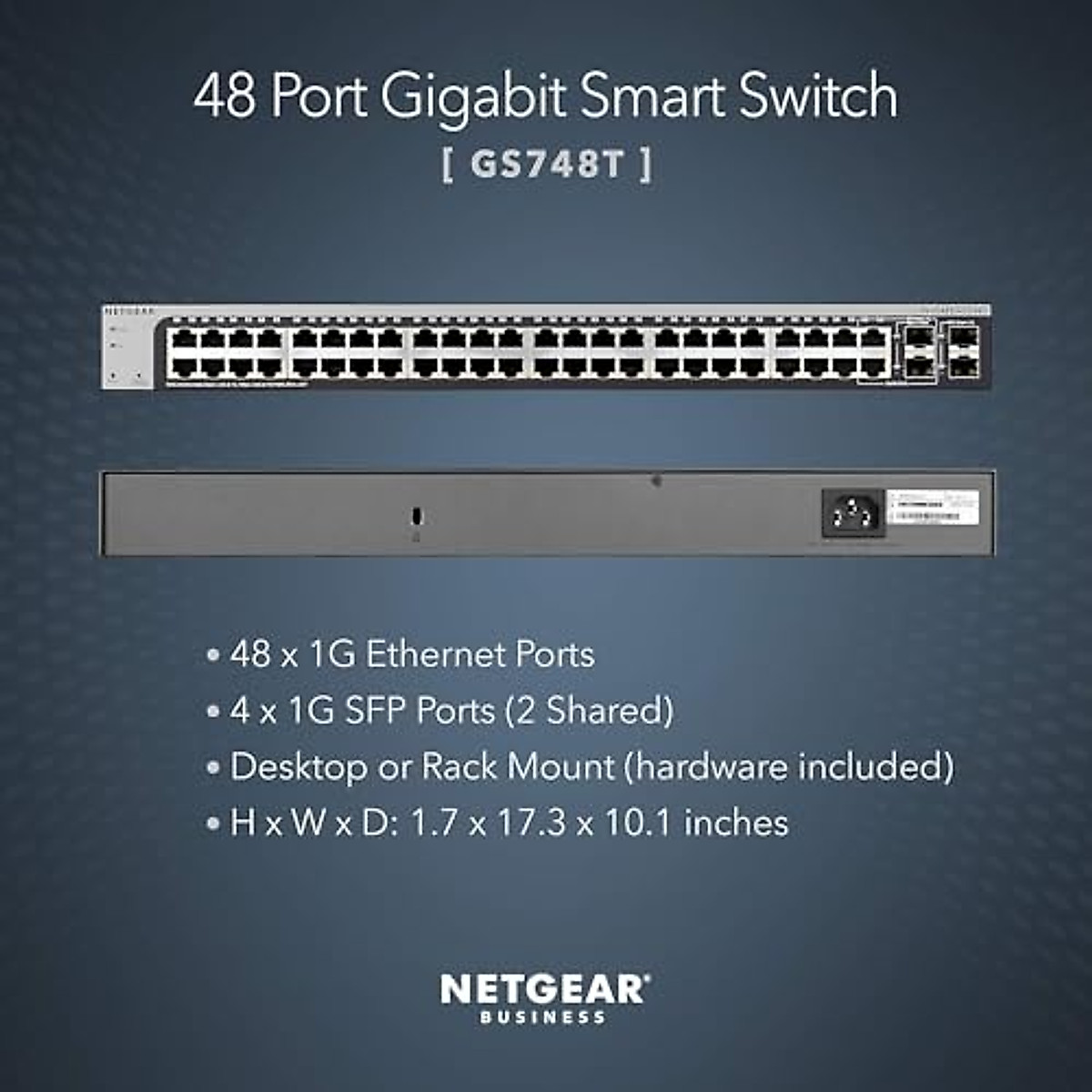 NETGEAR 48-Port Gigabit Ethernet Smart Switch (GS748T) - Managed, with 2 x 1G SFP and 2 x 1G Combo, Desktop or Rack Mount, and Limited Lifetime Protection