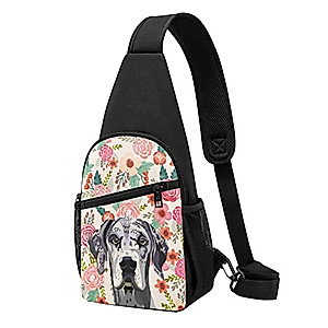 Great Dane Dogs Floral Boho Flowers Cute Animals Is Life Dog 3D Print Sling Bag Folding Chest Shoulder Backpack Crossbody Bags For Men Woman Travel Gym School Ipad Camera Mini Backpacks Birthday Gifts