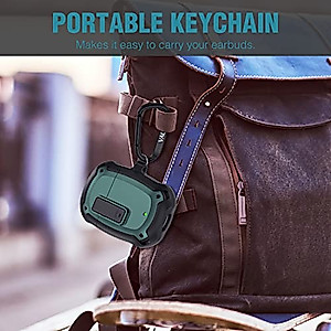 Valkit Compatible Google Pixel Buds 2 Case Cover with Secure Lock, Full Body Shockproof Case Military Hard Shell Protective Cover Skin with Keychain Men Women for Pixel Buds 2 2020, Black/Green