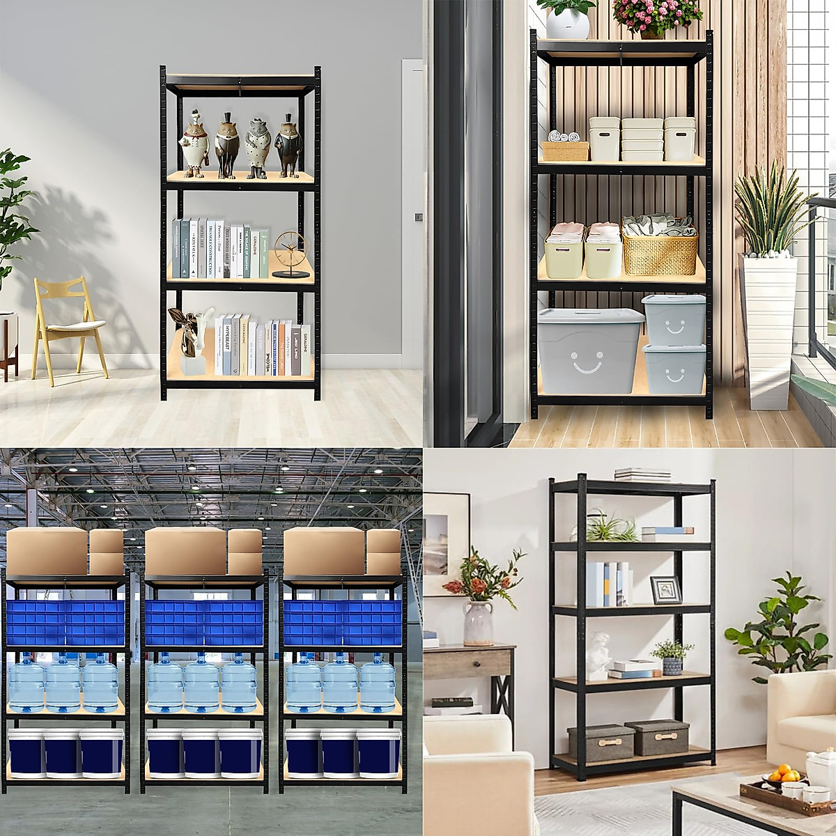 4 Shelf Black Garage Shelving Unit, Adjustable Heavy Duty Storage Shelving Unit 1410lbs Capacity, Commercial Metal Shelving for Pantry Kitchen Pantry Closet, 64H x 31W x 16D in