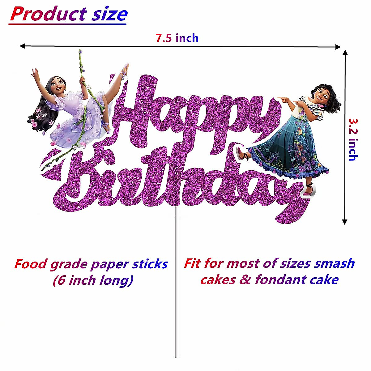 Magic Movie Cute Cartoon Theme Glitter Birthday Cake Topper, Encanto Cake Toppers, Encanto Cake and Cupcake Decorations for Birthday Party Decorations Party Supplies