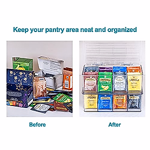 2 Pack Stackable Tea Bag Organizer, Vtopmart Plastic Tea Storage Box for Kitchen Pantry Cabinets and Countertops, Holder for Tea Bags, Coffee, Sugar Packets, Small Packets