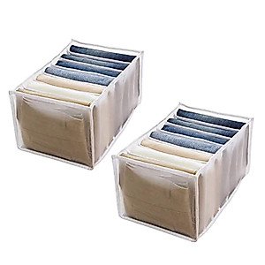 FLOODKING Wardrobe Clothes Organizer, 2Pcs Foldable Washable Drawer Storage Boxes With 7 Compartments, High Capacity Grids Closet Dividers for Underwear, Socks, T-shirts, jeans (large, White)