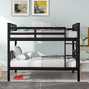 Bunk Bed, Full Over Full Bunk Beds, Solid Wood Full Bunk Bed Frame with Guard Rails and Ladder for Kids Boys Girls Teens Adults, Can be Convertible to 2 Beds, No Box Spring Needed, Espresso
