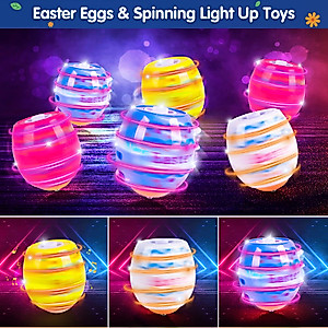 VATOS Plastic Cute Easter Eggs Spinning Tops & Light Up Eggs Toys - 6 Pack Lighting & Spinning Tops & Singing Musical Easter Party Fovors, Easter Gifts Spinning Tops for Kids 3+