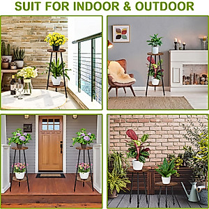 Peyulia 2 Tier Wooden Plant Stand, Adjustable Heavy Duty Plant Holder, Mid-Century Wooden Style Plant Shelf, Small Round Table for Indoor Outdoor Storage of Various Plants