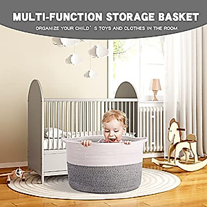 DECATHLON Extra Large Rope Storage Basket for Organizing Blanket Storage, Woven Baskets for Storage & Blanket Basket for Living Room, Boho Laundry Basket | Toy Basket for Blankets 22x14…