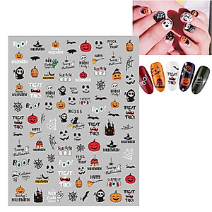 JMEOWIO 12 Sheets Halloween Nail Art Stickers Decals Self-Adhesive Pegatinas Uñas Cute Skull Ghost Spook Nail Supplies Nail Art Design Decoration Accessories