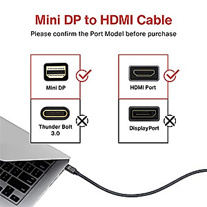 IVANKY Mini Displayport to HDMI Cable 10ft [Nylon Braided, Aluminum Shell] Mini DP to HDMI Cable for MacBook Air/Pro, Surface Pro/Dock, Monitor, Projector, More - Space Grey