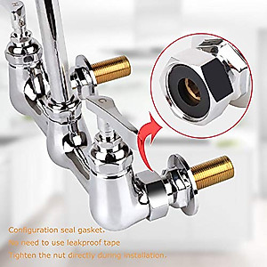 KWODE 2-Handle Commercial Sink Faucet with 14” Swivel Spout 8” Center Wall Mount Kitchen Faucet for 2 or 3 Bay Compartment prep & Utility Sinks at Home Restaurant Industrial Brass Constructed Chrome