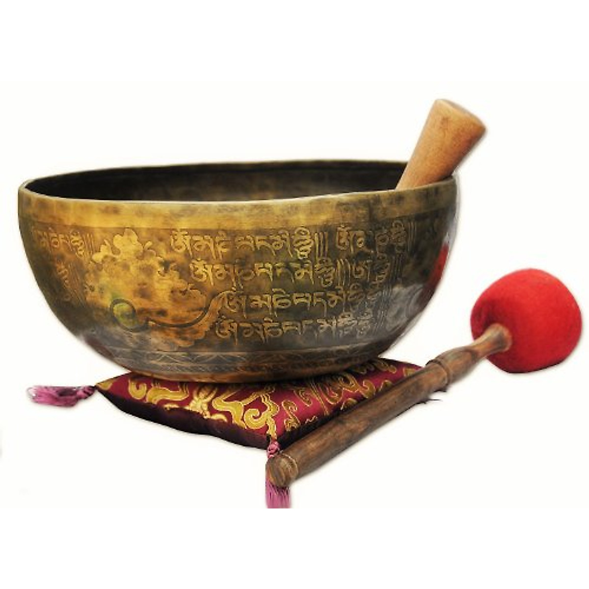 11" Finest Meditation Mantra carved Singing bowl, Etching Tibetan Art Singing Bowl With Drum Stick Cushions and Mallet,Bowls from tibet