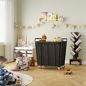 Hoctieon Large Rolling Laundry Hamper with Wheels, Laundry Sorter Cart for Clothes Storage, Durable Laundry Basket with Lockable Wheels, Heavy Duty Clothes Hamper for Laundry & Bedroom, Black