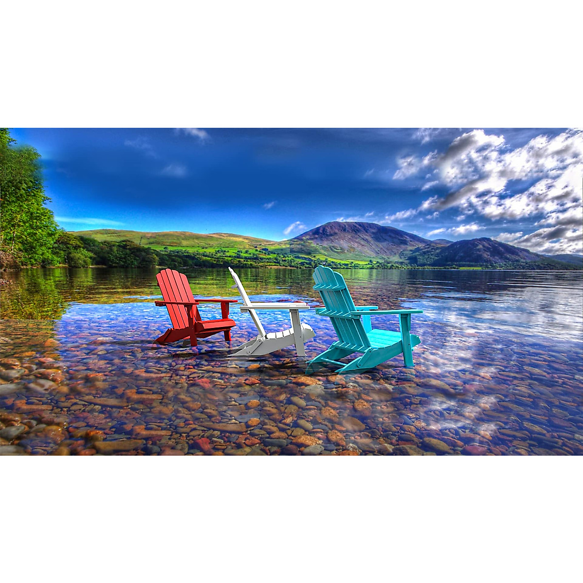 PolyTEAK Folding Adirondack Chair Set of 4, Premium Weather Resistant Poly Lumber, Outdoor Patio Furniture, Up to 300 lbs, Plastic Adirondack Chairs for Garden Fire Pit, Classic Collection - Blue