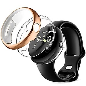 WUWOCJ 2 Pack Screen Protector Case Compatible with Google Pixel Watch 2022, Shockproof Soft TPU Scratch Resistant Full Cover Protective Case Cover (Rose Gold/Clear)