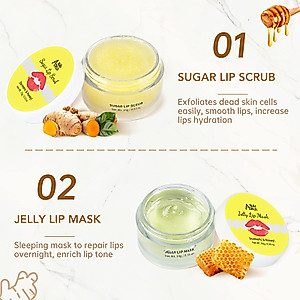 ANAIRUI Lip Therapy Set - Lip Care Kit - Includes Sugar Lip Scrub & Jelly Lip Sleep Mask, Lips Balm & Moisturizer, Dark Lip Care, Moisturizing for Fuller, Softer Lips (Turmeric & Honey)
