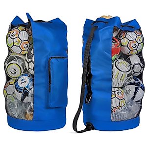 Fitdom Heavy Duty XL Soccer Mesh Equipment Ball Bag w/Adjustable Shoulder Strap Design for Coach. with an Over-Sized Front Pocket for Sporting Accessories. Best for All Outdoor & Water Gears