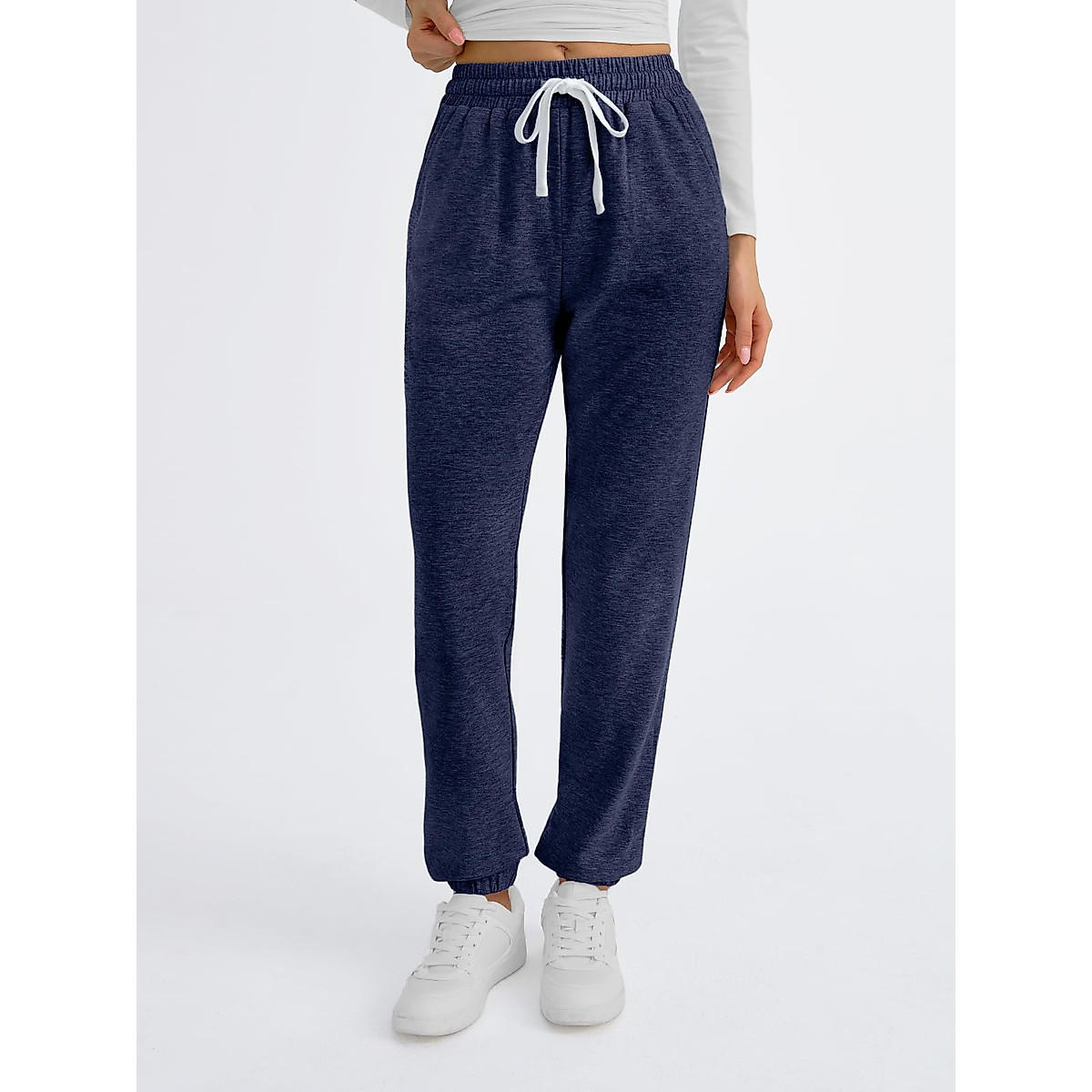 AUTOMET Sweatpants Women with Pockets Lounge Casual Pajama Pants Joggers Fall Clothes Spring Outfits Resort Wear 2025 Navy Blue L