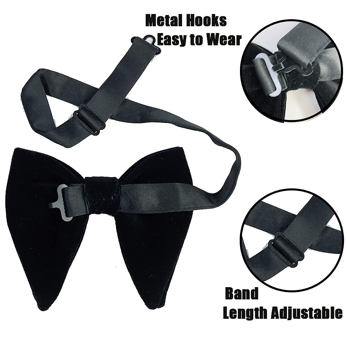 Mantieqingway Velvet Bow Ties for Men Oversize Pre-tie Bowtie Tuxedo Bowties (Black)