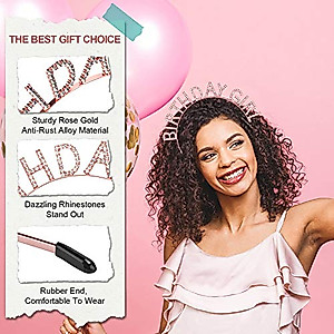 Aurmigle Birthday Crowns for Women, Rose-Gold Birthday Girl Sash & Birthday Tiara for Women Set, Princess Rhinestone Birthday Girl Headband Birthday Gifts for Women, Sweet Happy Birthday Accessories