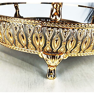 10 Inches 26cm Gold Round Mirror Cake Stand Cupcake Stands Metal Pedestal Holder with Crystals, Party Dessert Cheese Display Plate for Wedding Party Birthday Baby Shower Celebration Home Decoration