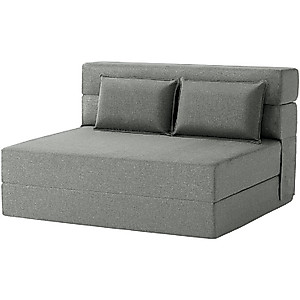 FILUXE Convertible Folding Sofa Bed-Sleeper Chair with Pillow, Modern Linen Fabric Floor & Futon Couch, Foldable Mattress for Living Room/Dorm/Guest Use/Home Office/Apartment, Full Size, Light Gray
