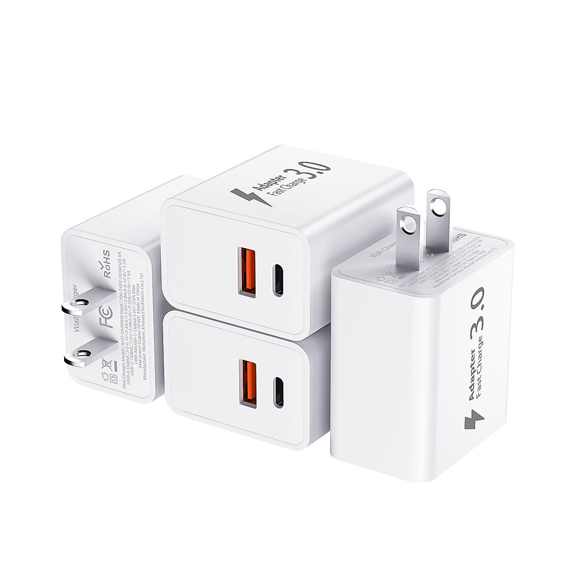 [4 Pack] USB C Charger Block, 20W Dual Port QC+PD 3.0 Power Adapter, USB C Fast Charging Block Type C Wall Charger Plug Cube for 15/15 Pro/15 Pro Max/14/14 Pro Max/13/13 Pro Max/12/iPad Pro/Samsung