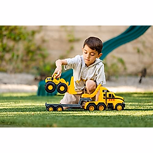 CAT Construction Toys, Heavy Mover, Semi Truck and Trailer with Mini Crew Front Loader, Lights and Sounds, Ages 3 and up