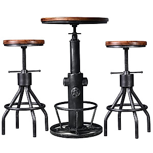 LOKKHAN 3-Piece Bar Table (38.6"-48.4") & 2 Backless Stools (24"-30") Set for Pub Kitchen Dining Living Party Bistro Breakfast, Swivel Top, Height Adjustable, Most Weld, Space-Saving