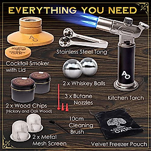 Aberdeen Oak Deluxe Cocktail Smoker Kit - Whiskey Infuser Set with Torch, Hickory & Oak Chips, Whisky Balls - Smoky Flavor Enhancer for Drinks (Butane Not Included)