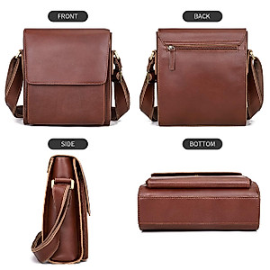 Augus Leather Messenger Shoulder Crossbody Bag for Men Work Business Vintage Magnetic Buckle Big Capacity Adjustable straps (Brown red)