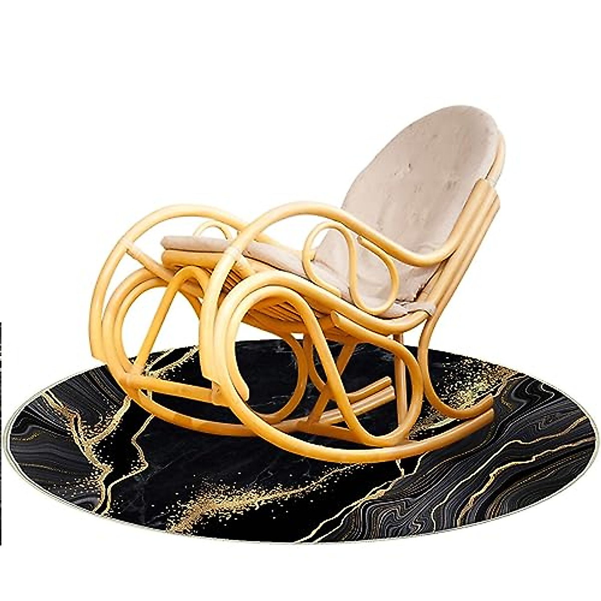 Round Desk Chair Mat Black Gold Office Floor Protector Marble Non-Slip Computer Desk Mat for Tile Floor, Rolling Chairs 5 FT