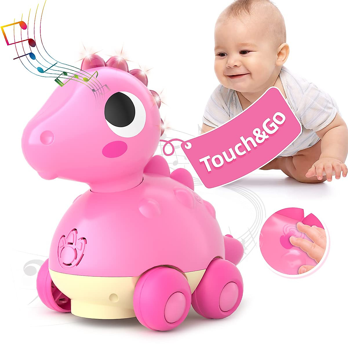 HOLA Baby Toys for 12-18 Months Baby Crawling Toys Touch & Go Musical Light for Baby Girl Toys - Infant Toys Gifts Toys for 1 to 2 3 Year Old Girl, Musical Toy for Age 1 2, 12 to 18 Months, Pink