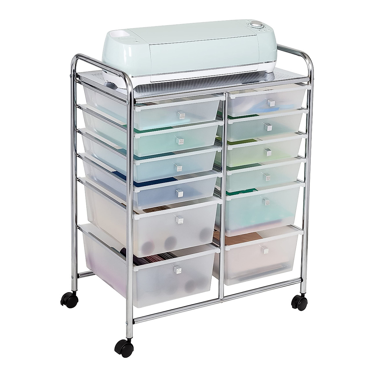 InTche 12-Drawer Rolling Craft Storage Or Office Cart，Drawer Size: 9.5” x 12.5” with Depths of 2.6” and 5.1”