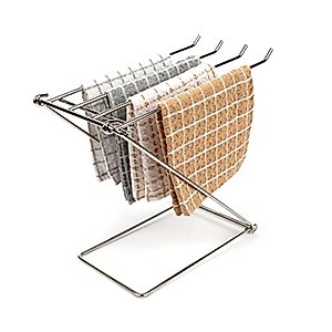 LENITH Stainless Steel Washcloth Holder Dish Rag Cloth Holder, 4 Arms Folding Towel Drying Rack for Kitchen countertop Bathroom, Hand Towel Stand Rack, Silver