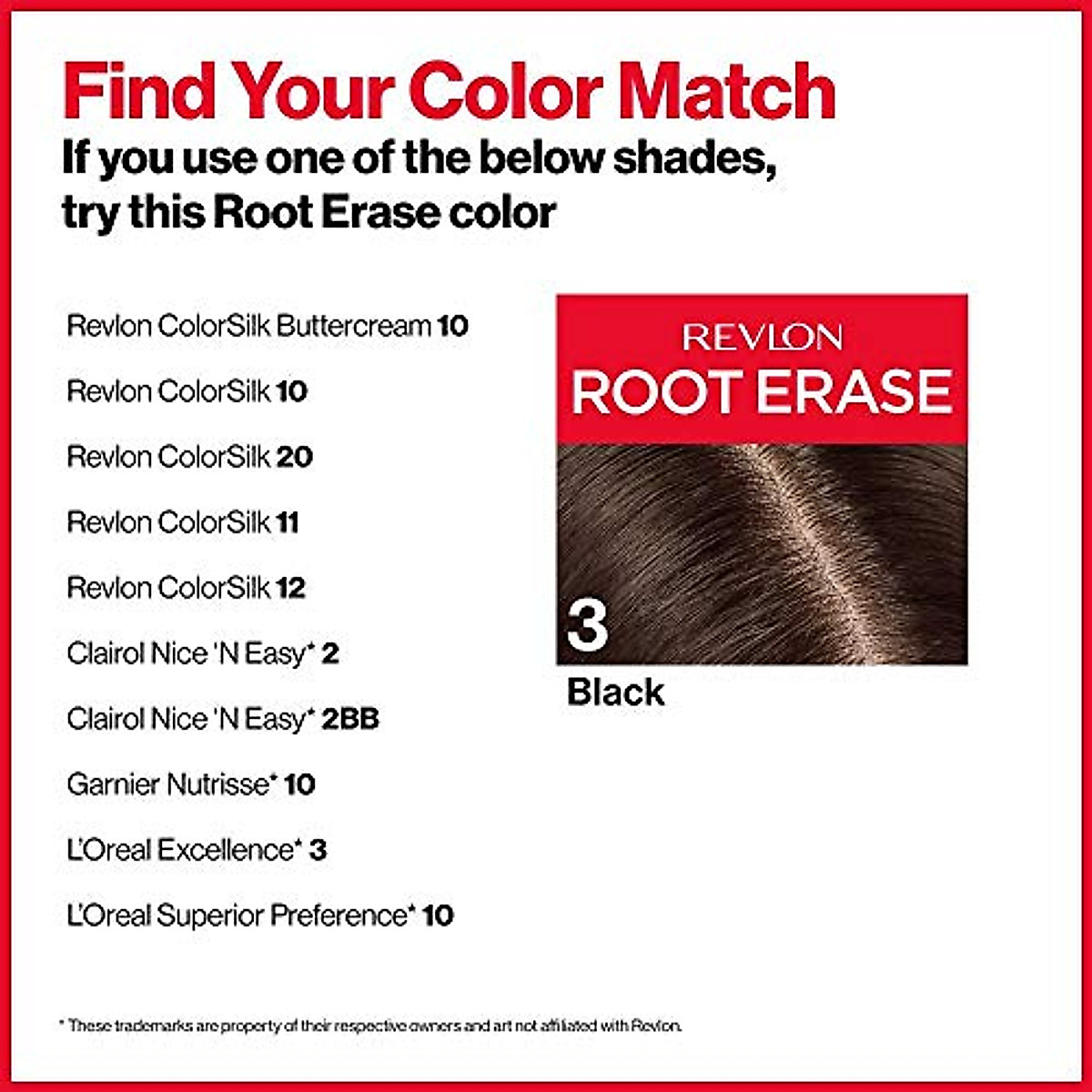 Revlon Permanent Hair Color, Permanent Hair Dye, At-Home Root Erase with Applicator Brush for Multiple Use, 100% Gray Coverage, Black (3), 3.2 Fl Oz