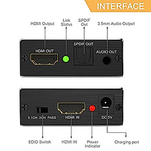 HDMI Audio Extractor 4K 60HZ, Digital HDMI to HDMI Audio Converter, HDMI to Optical 3.5mm AUX Audio Adapter, Supports HDCP 1.4, 3D, Dolby Digital, DTS 5.1 PCM