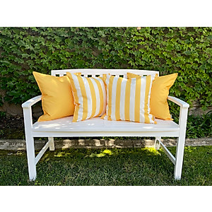 Ensperta Pack of 2 Solid and Stripe 20''x20'' Outdoor Waterproof Yellow Throw Pillow Covers Decorative Square Cushion Patio Pillows for Patio Furniture (Samoan Sun)