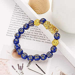 COLORFUL BLING Feng Shui Pixiu Bracelet Pi Yao Good Luck Bracelet Black Obsidian Wealth Protection Bracelet Can Bring Luck and Prosperity for Women Men-Blue