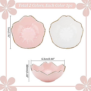 PH PandaHall 2PCS Flower Ceramic Ink Plate, Paint Pallets Multifunctional Bowl Porcelain Ink Dish Chinese Brush Rests Brush Stands for Calligraphy Sumi-E Painting Japanese Prints, White Pink