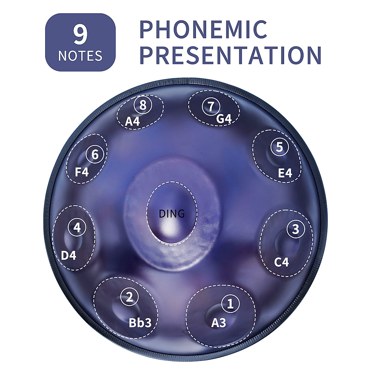 YuELinG Handpan Drum 9 notes 22inch Purple in D minor with Soft Handpan case, Durable Stand, mallets and dust-free cloth