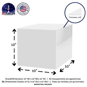 10" Acrylic Display Riser Box with One Open Side No Lid Versatile Glossy White Square Lucite Retail Product Platform or Merchandise Storage Bin by Marketing Holders