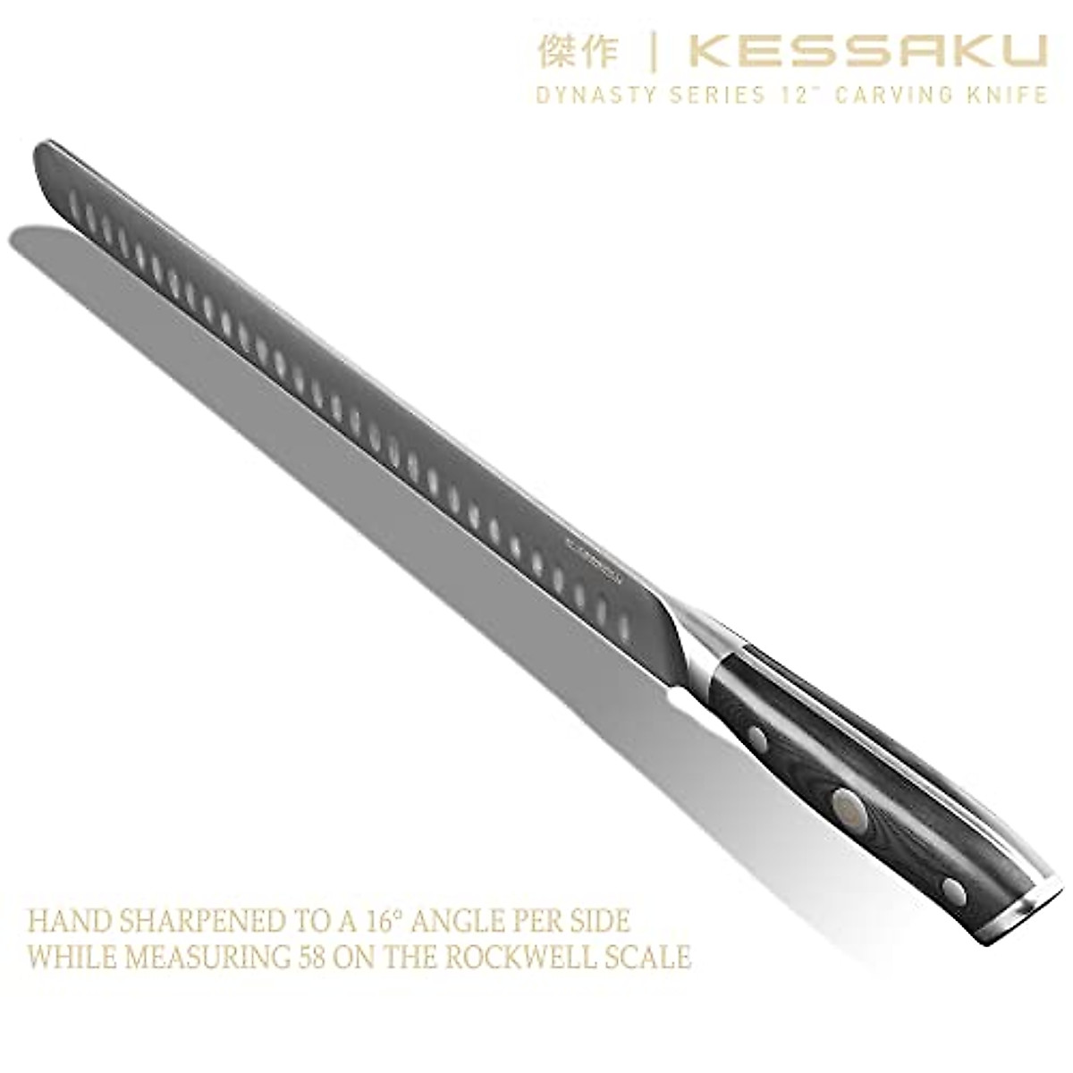 KESSAKU Carving Knife - 12 inch - Dynasty Series - Razor Sharp - Granton Edge - Forged ThyssenKrupp German High Carbon Stainless Steel - G10 Garolite Handle with Blade Guard