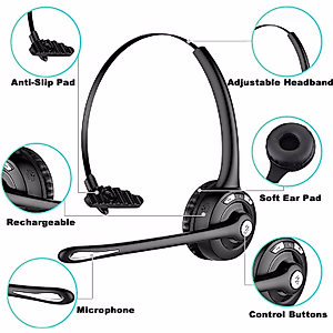 RAOPINGX Trucker Bluetooth Headset with Microphone, Wireless Headphone with Microphone, Wireless Cell Phone Headset On Ear Design for Home Office Call Center Skype