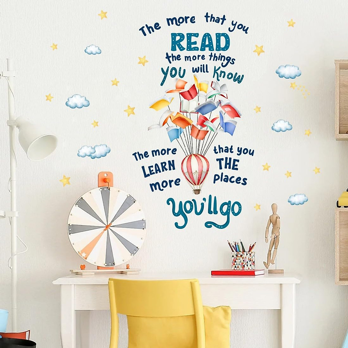 YIMEHDAN Reading Book Wall Decal,The More That You Read The More Things You Will Know Inspirational Quote Vinyl Wall Stickers, Removable Educational Reading Artwork for Classroom Office Library Decor