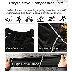 Lilychan Men's Rash Guard Swim Shirt Long Sleeve Sun Protection Compression Tops,Black,4XL