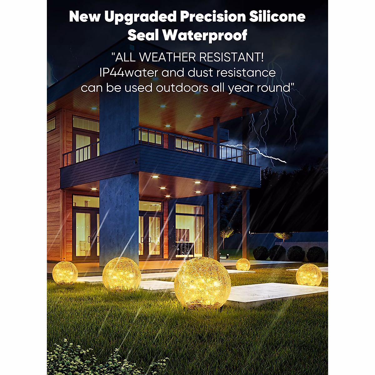 Garden Solar Ball Lights Outdoor Waterproof, 50 LED Cracked Glass Globe Solar Power Ground Lights for Path Yard Patio Lawn, Christmas Decoration Landscape Warm White(2 Pack 4.7'')